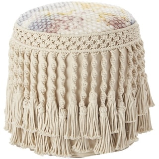 18" Boho Ivory Macrame Round Pouf Ottoman - Bed Bath & Beyond - 39555322